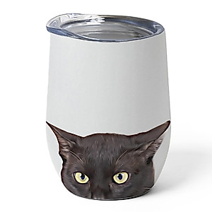 Funny Curious Black Burmese Cat Peeking Look Out Wine Tumbler 12oz Stainless Steel Vacuum Insulated Cup With Lid - Gifts for Cat Lovers