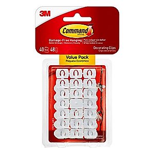 Command Small Decorating Clips, White, 40-Clips, 48-Strips, Decorate Damage-Free