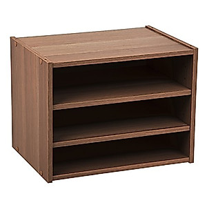 IRIS USA 3-Shelves Modular Wood Stacking Storage Box, for Office Closet and Nightstand, Easy Assembly, Customizable, Stacking Storage Boxes, Walnut