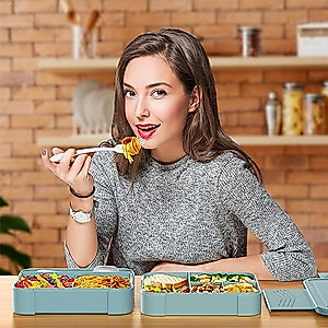 Lunch Bento Box for Kids, Stackable Bento Lunch Containers for Adults 50oz Leakproof Lunchbox with 7 Compartments Built-in Utensil Set for Kids Back to School,On-the-Go Meal and Snack Packing-Blue