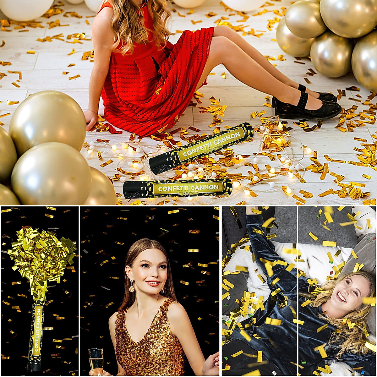 Confetti Cannon Gold Party Poppers - 6 Pack 12 Inch Confetti Poppers for Wedding Celebration Birthday Party Celebration Baby Shower Decorations Christmas New Year Graduation