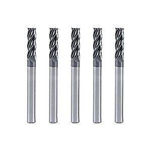 XYunEnZ ISB 1/8'' Carbide Square End Mill Set, 4 Flute Micro Grain Carbide Mill Bits for Alloy Steels/Hardened Steels/Aluminum/Copper, 5 Pcs
