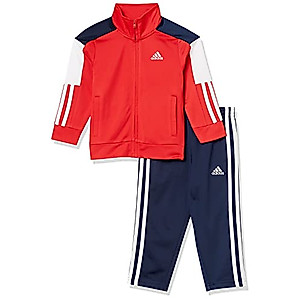 adidas boys Zip Front Tricot Jacket and Track Pants Shorts Set, Vivid Red, 4-8 Years US