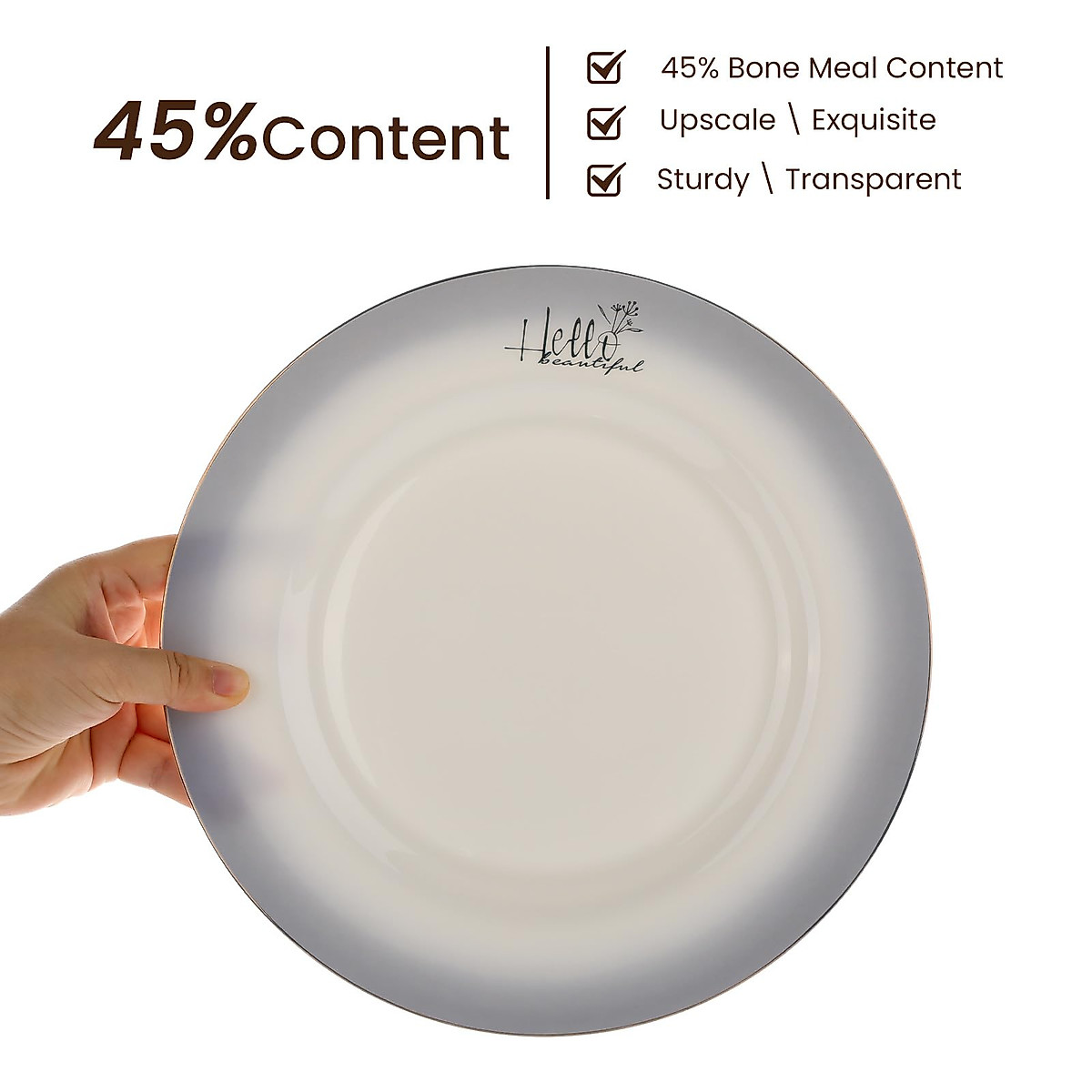 Wpslnwo Fine Bone China Dinner Plates,10.5-inch Smoky Gray Sradient Rendering Plates 24k Gold-plated Dinnerware Sets,Elegant Artworks,Suitable for Families with Taste,with Gift Box Packaging