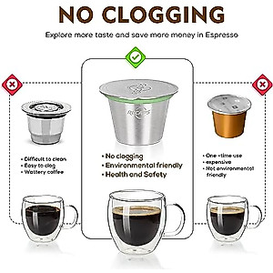 RECAPS Reusable Coffee Filter Capsules Compatible with Nespresso 2PCS Refillable Coffee Pods Permanent Coffee Filter Stainless Steel 120PCS Aluminum Foil Lids