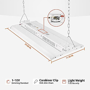 2ft 110W LED Linear High Bay Chain-Mount Fixture, 16,000LM (142LM/W), 10-15ft Install Height, 1-10V Dimmable LED Shop Light Fixture, 120-277V, 5000K Daylight White, UL Listed, DLC 5.1 Premium, 1-Pack