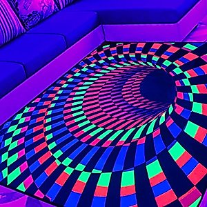 Kids Gaming Decor Rugs for Boys Room Blacklight UV Reactive Area Rug Funny 3D Vortex Optical Illusion Bedroom Rug Playroom Rugs Carpet Game Decor Rug for Living Room Bedroom 60x39 Inch