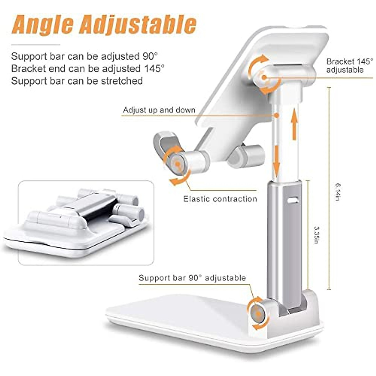 CFSMQIYE Cell Phone Stand,Angle Height Adjustable Cell Phone Stand for DeskCompatible with All Mobile Phone/iPad/Kindle/Tablet Fully Foldable Phone Dock (White)