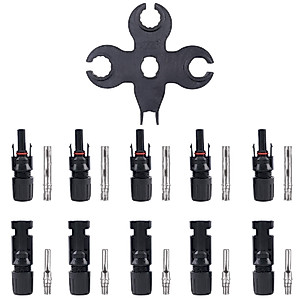 Glarks 5 Pairs Solar Panel Cable Connectors with Assembly and Disassembly Tool Wrenches for Connecting Solar Panels, Solar PV Wire