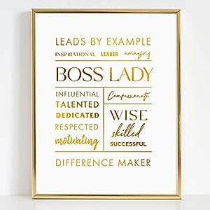 Merry Expressions Boss Lady Desk and Wall Art with Metal Frame - Boss Lady Office Décor, Boss Lady Gift with Boss Lady Quote (Gold, 7" x 9")