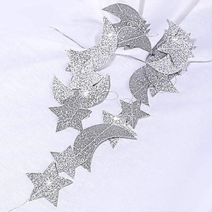 Silver Twinkle Twinkle Little Star Birthday /Baby Shower Decorations Moon and Star Garland Decorations Outer Space Birthday Party Decorations Glitter Silver Honey Moon Wedding Engagement