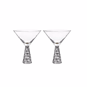 American Atelier Daphne Martini Glasses | Set of 2 | Hammered Metal Design | 9-Ounce Capacity | Elegant Cocktail Barware for Martini or Cosmopolitan (Silver)