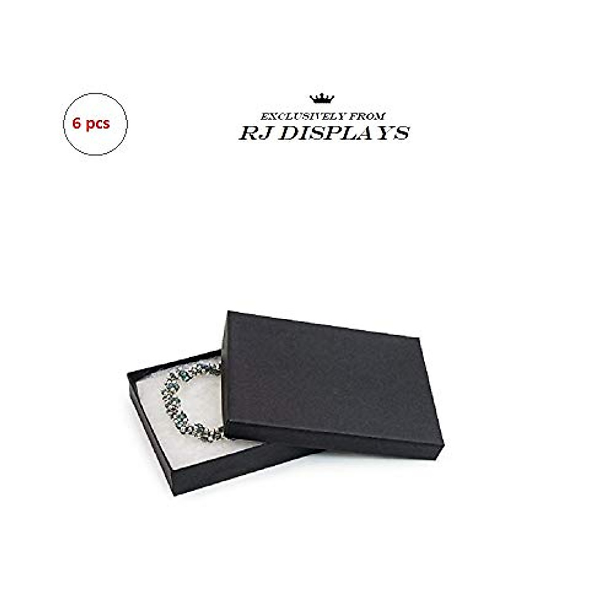 6 Pack Cotton Filled Matte Black Color Jewelry Necklace Bracelets Watch Gift and Retail Boxes 5.25 X 3.75 X 1 Inch Cotton Filled-Size by R J Displays