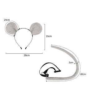 Deevoka Mice Ears Headband and Tail Plush Costume Accessory Set, Gray