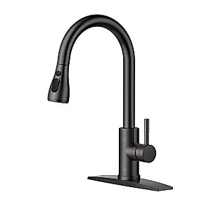FORIOUS Kitchen Faucet with Pull Down Sprayer, High Arc Single Handle Kitchen Sink Faucet with Deck Plate, Commercial Modern rv Stainless Steel Kitchen Faucets, Grifos De Cocina, Oil Rubbed Bronze