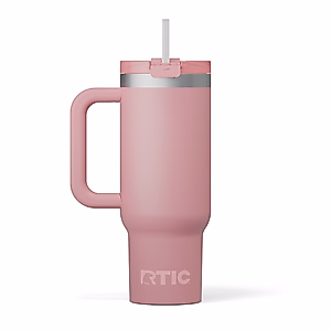 RTIC 30 oz Road Trip Tumbler Double-Walled Insulated Stainless Steel Portable Travel Coffee Mug Cup with Lid, Handle and Straw, Ceramic-Lined, Dusty Rose