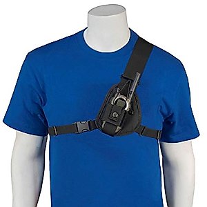 RCH-103 Radio Chest Harness Shoulder Radio Holster Chest Pack an Adjustable Depth Radio Pouch for Small Motorola Talk About Two-Way Radios and Walkie Talkies. Made in USA by Holsterguy.