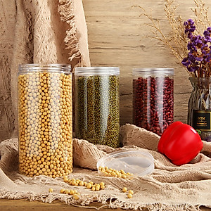 EATHEATY 6 Pack 46oz/1360ml Large Plastic Jars with Lid, Wide Mouth Empty Clear PET Storage Containers with Lid, Tall Plastic Candy Cylinder Storage Jars for Dry Food, Peanut, Powder, Kitchen, Snacks