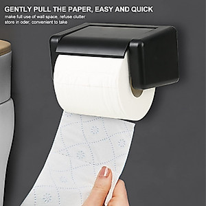 Toilet Roll Paper Holder, 120 Degree Plastic Black Wall Mounted Self Adhesive No Punching Container, Toilet Tissue Holder for Bathroom, Kitchen, Living Room(15.7X9.9X8.2Cm)
