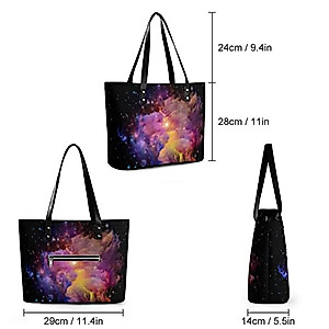 Womens Handbag Purple Galaxy Nebula Leather Tote Bag Top Handle Satchel Bags For Lady