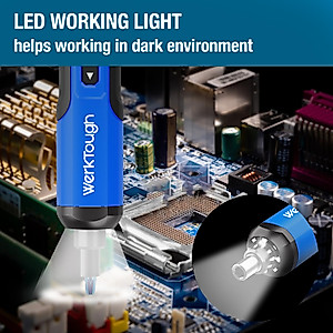 Werktough 4V Mini Electric Cordless Screwdriver with 3-Gear Torque 5Nm Power 25pc Screwdriver Bits S2 LED Light USB Charging Home Improvement S026
