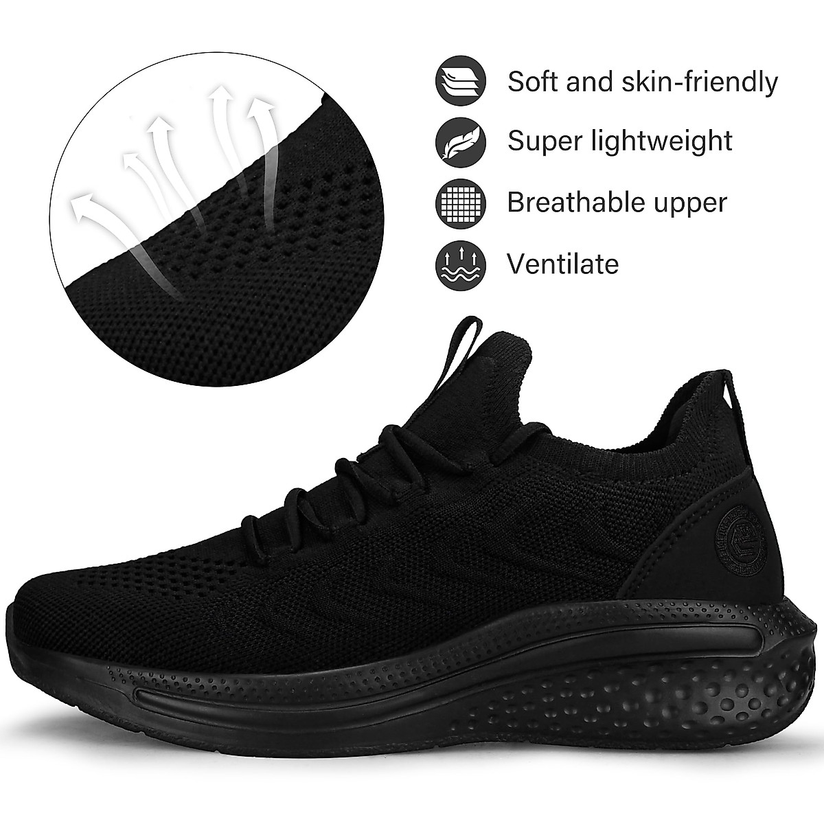 Pujcs Womens Sneakers Slip On Walking Shoes Breathable Running Shoes Lightweight Mesh Gym Shoes Non Slip Workout Shoes All Black Size 9