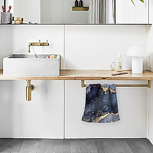 OHSUL Navy Blue Marble with Golden Veins Absorbent Kitchen Towels Dish Towels Dish Cloth,Abstract Modern Texture Hand Towels Tea Towel for Bathroom Kitchen Decor