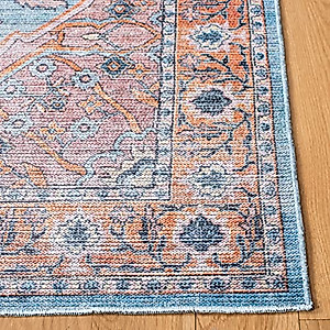 SAFAVIEH Serapi Collection Area Rug - 8' x 10', Blue & Orange, Boho Chic Design, Non-Shedding Machine Washable & Slip Resistant Ideal for High Traffic Areas in Living Room, Bedroom (SEP540M)
