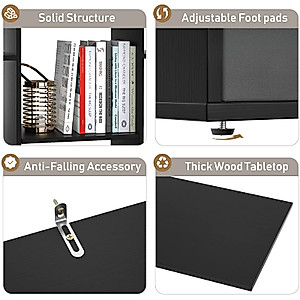 Unikito Book Shelf with 2 Drawers Free Standing Bookcase, Office Storage Shelf Organizer with 12 Open Bookshelf, Industrial Wood Book Case Display Rack for Bedroom, Living Room Home Office, Black