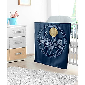 Harry Potter Soft Fleece Baby Blanket for Infant Toddler, All Season Cozy Crib Throw 30"x40" Hogwarts Full Moon Line Art