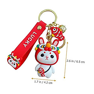 Operitacx 4pcs Fortune Ornaments Shaped Wear-resistant Fengshui Zodiac Gift Cartoon Bag Key Rabbit Ornament Hanging Bunny Pendant Charms Dance Chinese Keychain Awake Kawaii Keys Animal