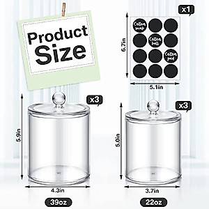 6 Pcs Extra Large Apothecary Jars Restroom Bathroom Organizer Cotton Ball Holder Bathroom Containers Acrylic Bathroom Jars with Lids Set Apothecary Jar Set for Cotton Swab Hair Clip