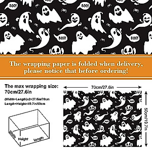 AnyDesign 12 Sheet Halloween Wrapping Paper Black White Ghost Pumpkin Cobweb Packaging Paper Folded Flat DIY Art Craft Paper for Halloween Birthday Party Baby Shower Birthday Wrap, 19.7 x 27.6 Inch
