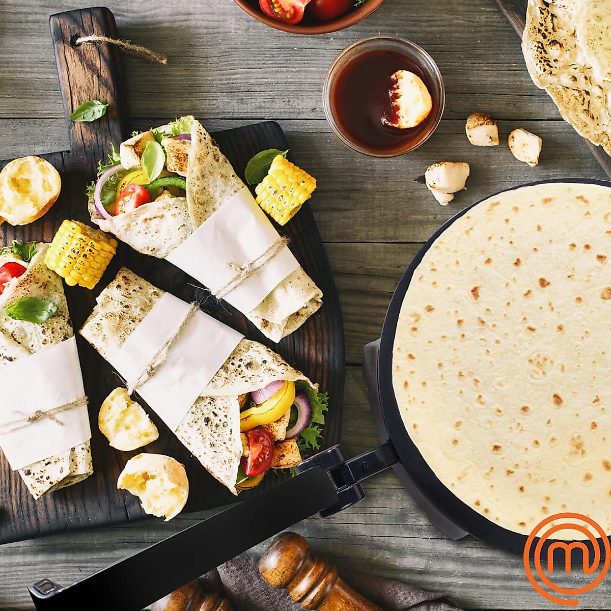 MasterChef Electric Tortilla Maker- Homemade Flatbread, Pitas, Tortillas- Heavy Duty, Non-stick Cooker Easier than Tortilla Press