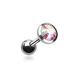 Covet Jewelry Gem Sparkle Cartilage Tragus Earring (18GA, Length: 6mm, Ball: 4mm, Aurora Borealis)