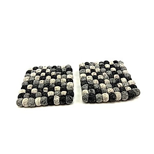Handmade Trivet, Felt Ball Trivet, Potholders, Trivets, 100% Wool, Felt, Hot Pot Holders (Set of 2) Hot Pads, Flexible, Durable, Heat Resistant Mat, Mats, Square Trivet (Multi Gray, Square)