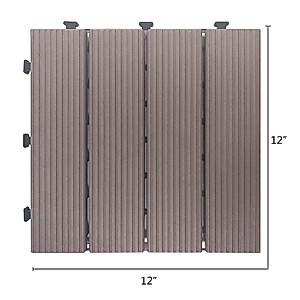 9 Pcs PE Interlocking Patio Deck Tiles, 12 x 12in 4-Slats Straight Pattern Floor Covering for Patio Shower Garden Balcony