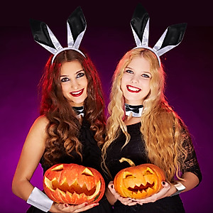 AUUABEARONN 5 Pcs Bunny Costume Set, Rabbit Ear Headband Bow Tie Cuffs Rabbit Tail for Halloween Costume Cosplay Party White