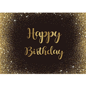 Black Gold Happy Birthday Backdrop Gold Glitter Spots Photography Background Adults Man Boy Birthday Party Table Wall Decoration Photo Shoot Booth Studio Props 7x5FT