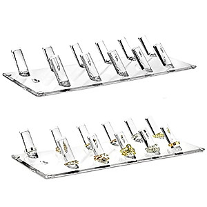 Ikee Design Multipurpose Acrylic Wall mounted Jewelry Stand Organizer, Bracelets Rings Bangles Display Rack for Store, Showcase, Trade Show, Set of 2, Clear, 13”W x 4 1/4”D x 1 3/4”H