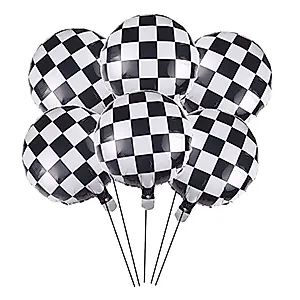 LYST 6PCS Checkerboard Balloon Aluminum Foil Balloon 18INCH Black White Checkered Balloon for Racing Themed Party