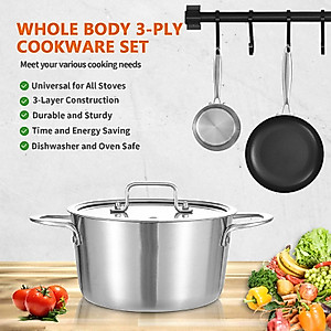 LOLYKITCH Tri-Ply 3 Quarts Stainless Steel Induction Cooking Pot,Small Stock Pot,Sauce Pot with Lid,Dishwasher and Oven Safe.