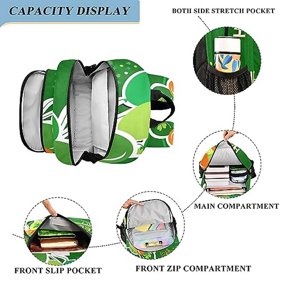 CHIFIGNO Happy St Patricks Day Kids Backpack, Sturdy Carry on Laptop Backpack, School Bags for Girls Boys 6-12