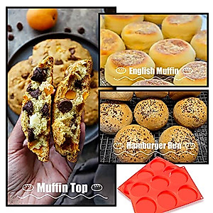 Hamburger Bun Molds 2 Pack Silicone Baking Pans, 4 Inch Muffin Top Pan Egg Sandwish Mold Small Layer Cake Molds Round Disc Pan for Mini Cake, Jumbo Muffin Top, Bun, Custard, Tart, Resin Coaster