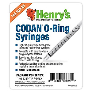 Henry's Healthy Pets CODAN Slip-Tip O-Ring Syringes, 1 mL (3 Pack)