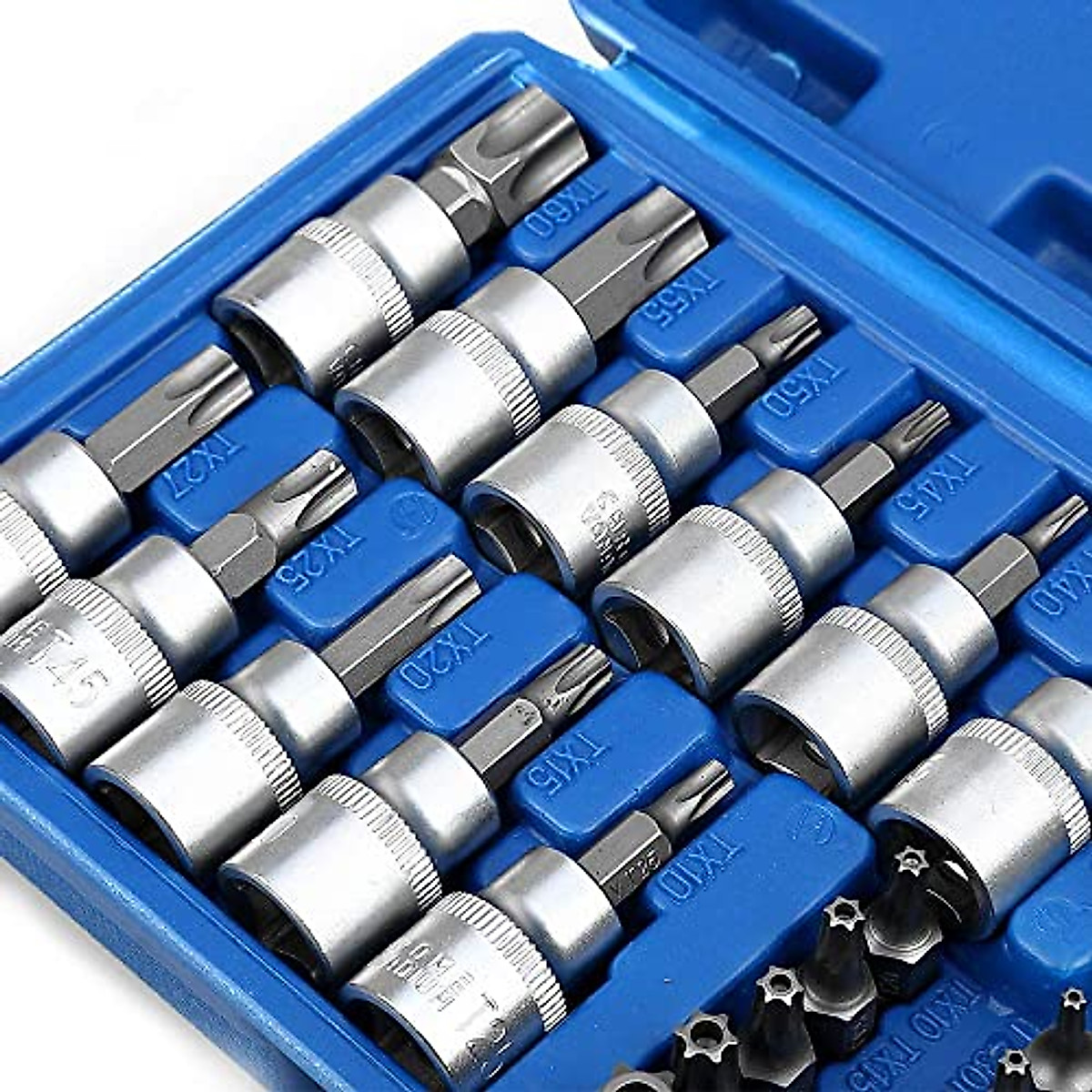 Drive Male Female Torx Star Bit Socket E-Socket Set Handheld Tool - 34 Pcs, Star Socket Set For Hand Use Work On Cars, Trucks, Machinery, and Other Jobs With Storage Case, Blue