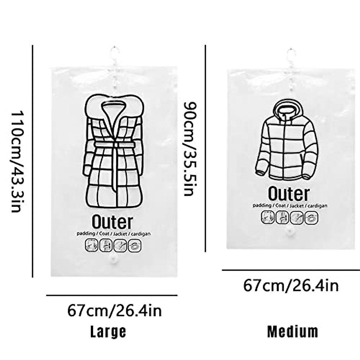 2023 New Hanging Vacuum Storage Bags, Reusable Hanging Compressible Storage Bag, Vacuum Storage Bags w/Manual Air Pump (L,2pcs)