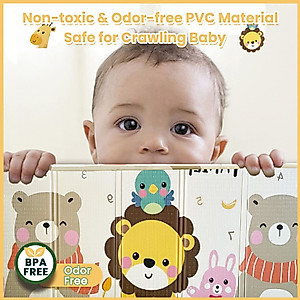 Baby Play Mat, Extra Large Folding Baby Crawling Mat, Waterproof Reversible Playmat Foam Non Toxic Anti-Slip Portable Kids Play Mat for Infant, Toddler (Animal World, 70in*78in*0.4in)