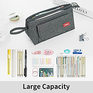 Big Capacity Pencil Case Large Pen Pouch Bag Office College School Travel Organizer Stationery Pouch Zipper Pencil Holder with Easy Grip Handle (Grey)