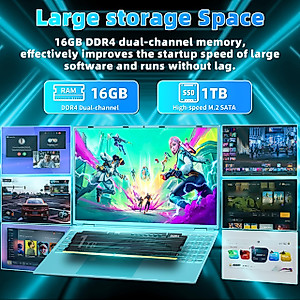 16inch Green Laptop 16G RAM 1TB SSD Ultra-Narrow bezels 2.5K FHD(2560x1600) IPS Screen/N5095 CPU,Win 11 Pro PC with Full Size Numeric Color Backlit KB/Fingerprint(16G+1TB)